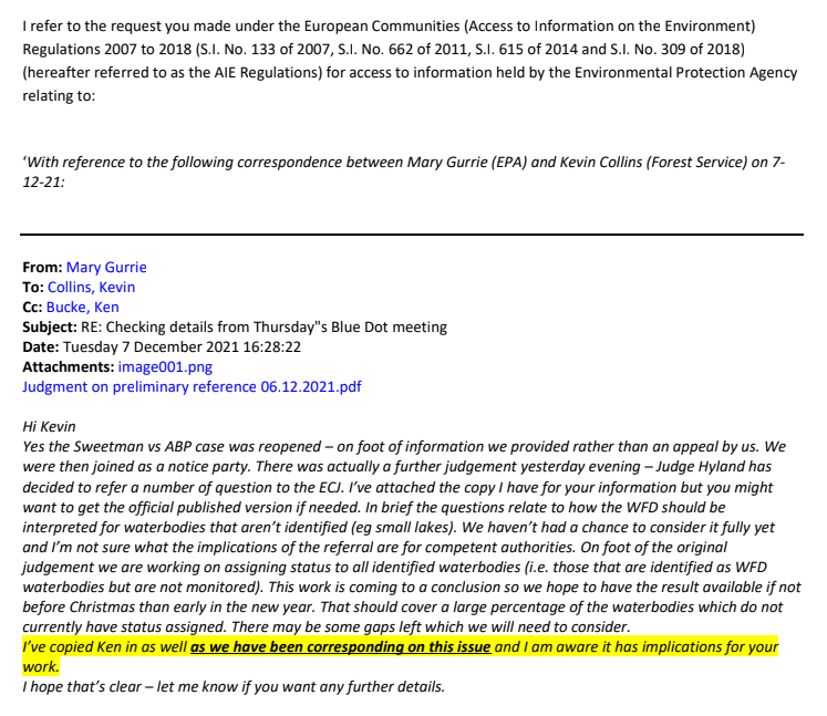 Correspondence between EPA and Ken Bucke of DAFM Forest Service in ...
