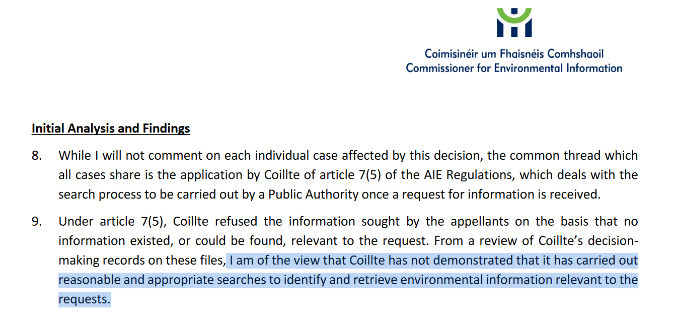 OCEI Decision: Whether Coillte holds information relevant to each ...