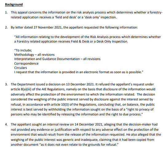 OCEI decision overturning DAFM Forest Service refusal to release ...