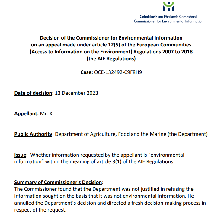 OCEI decision to overturn DAFM refusal to release records on Forestry ...