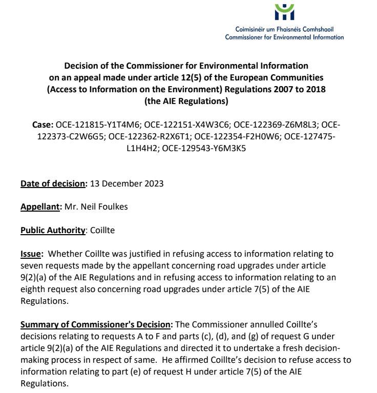 OCEI decision to overturn Coillte refusal to release records on forest ...